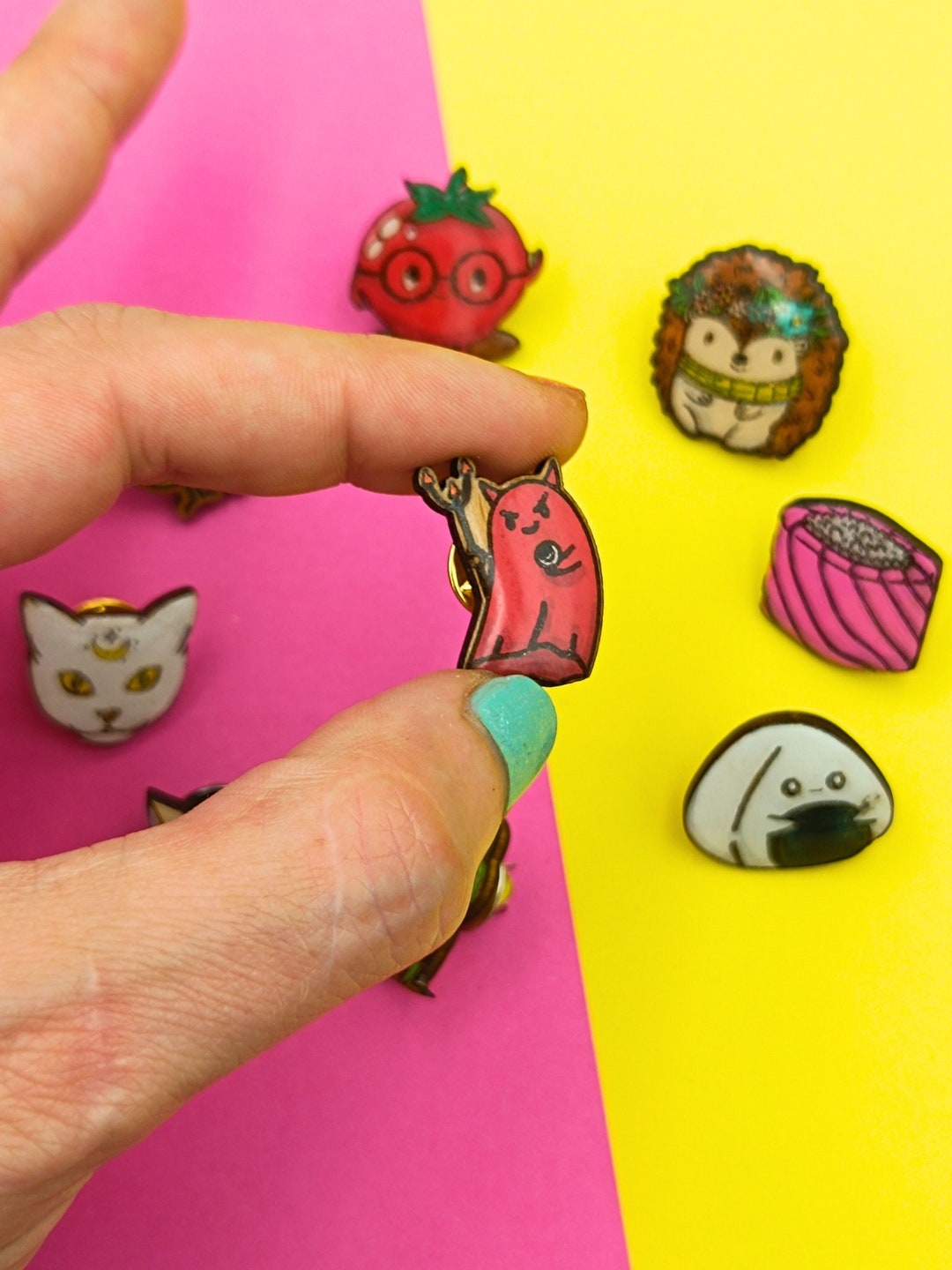 Hand-painted Wooden Pin - Red Imp Ghost - Kawaii Devil - Cute Ghost ...