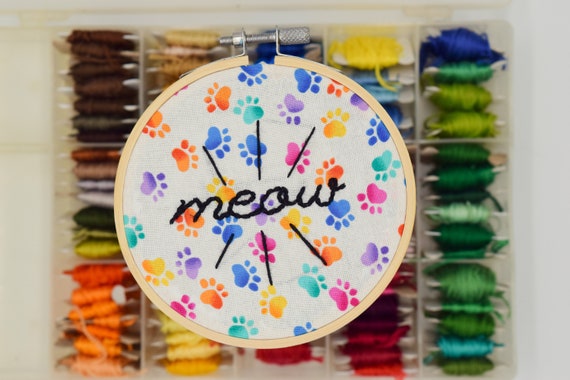 4 Rainbow Meow Cat Lovers Hand Embroidery Art | Etsy