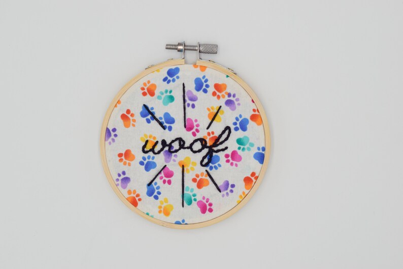 4" Dog Lover Woof Rainbow Paw Print Embroidery Wall Art - Etsy