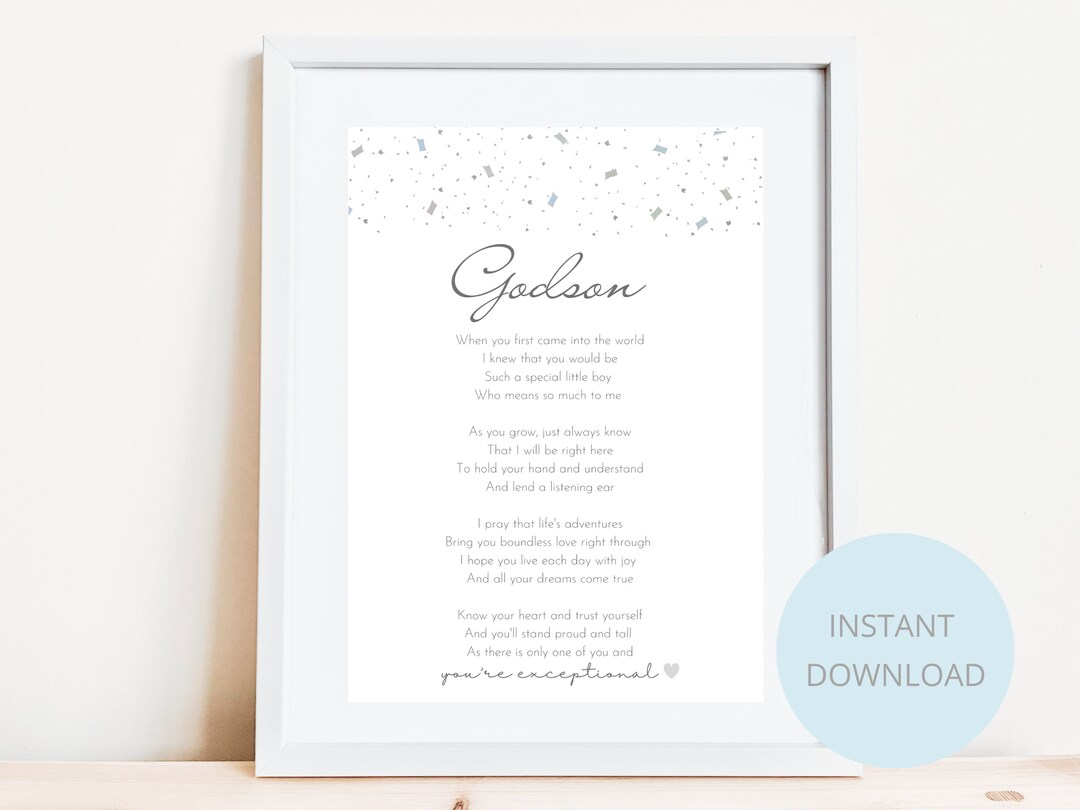 Godson Christening Print, Digital Download PNG, Boy's Poem Print, Baby ...