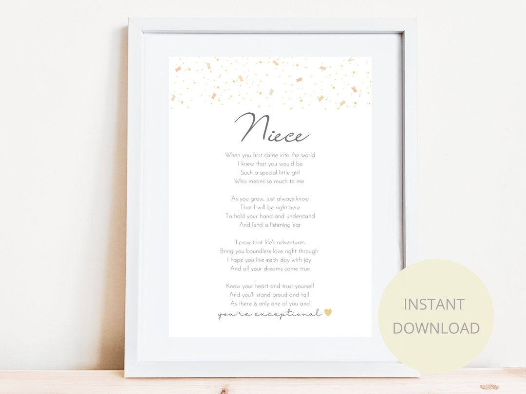 Niece Digital Download Print PNG, Gift for Niece, Girl's Poem Print ...