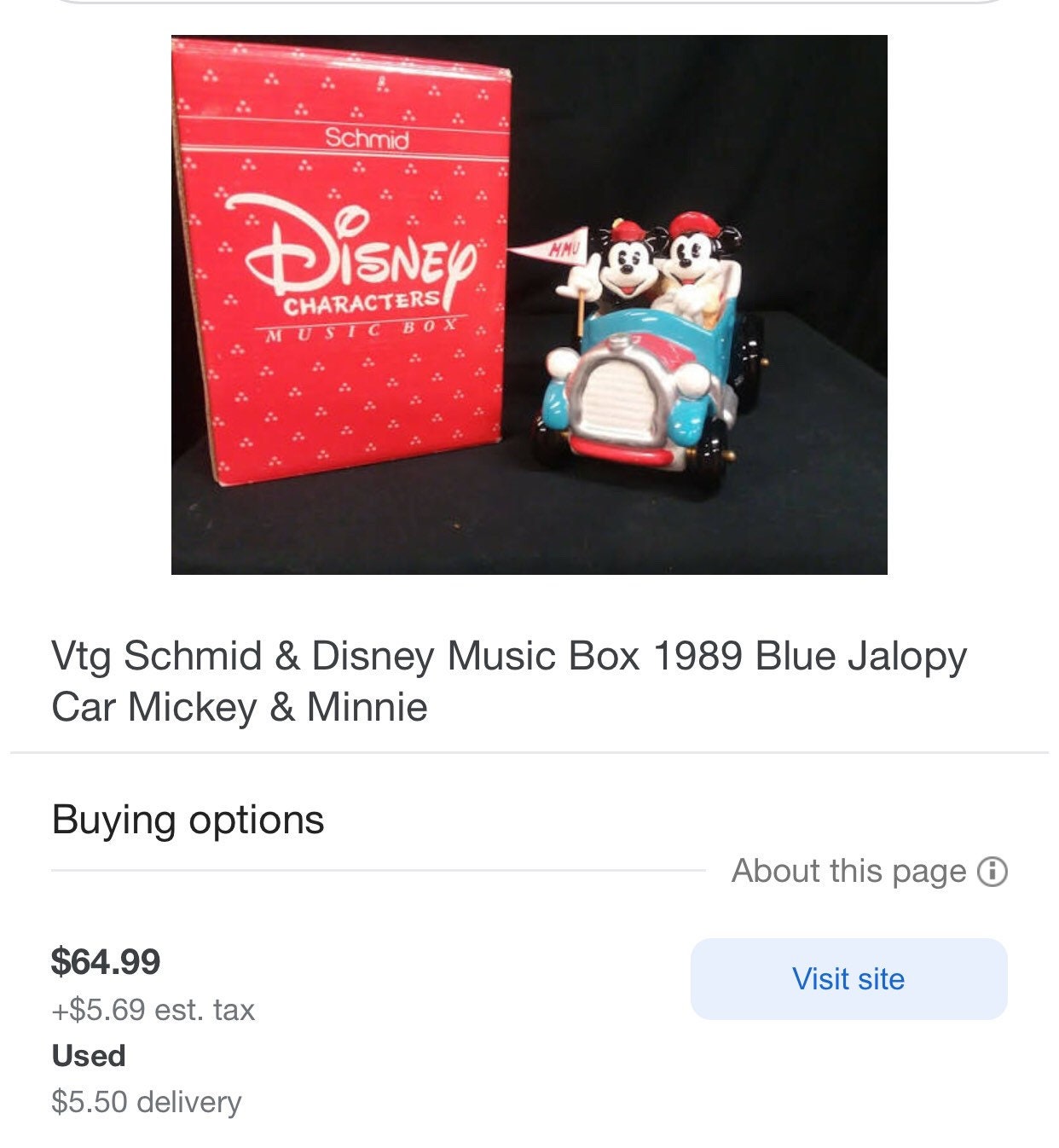 Minnie and Mickey Mouse Jalopy Music Box by Schmid for Disney | Etsy