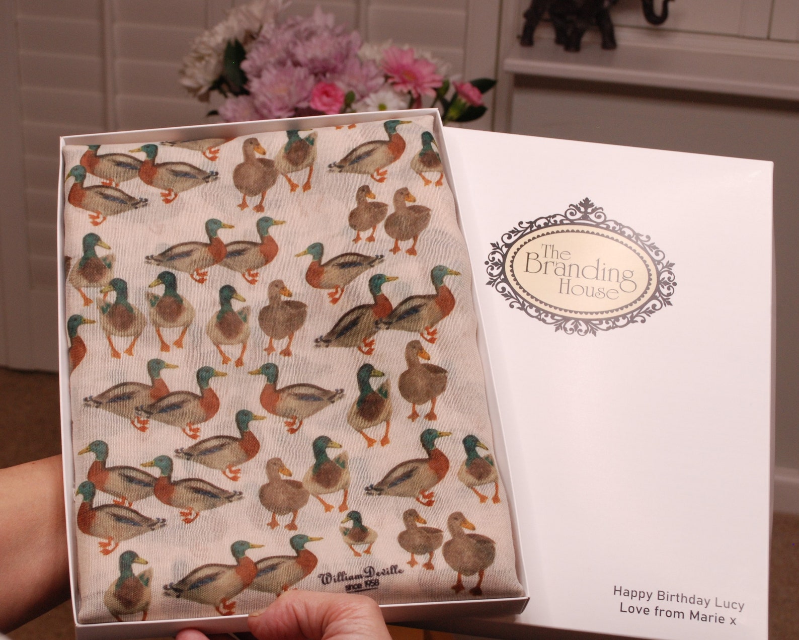 Duck Print Scarf in Gift Box Hand Printed Personalised Scarf - Etsy UK