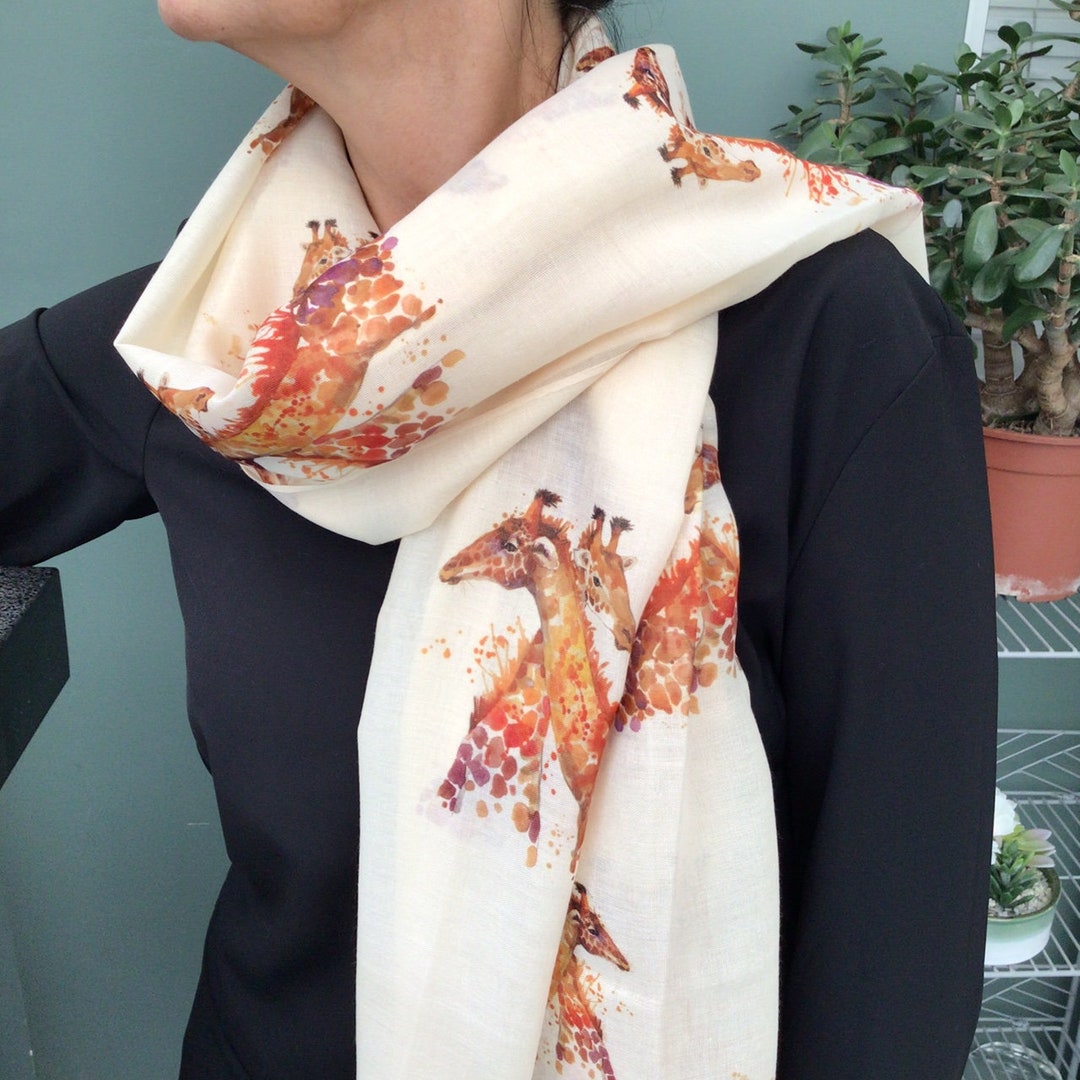 Hand Printed Scarf Featuring a Beautiful Giraffe Print Design - Etsy