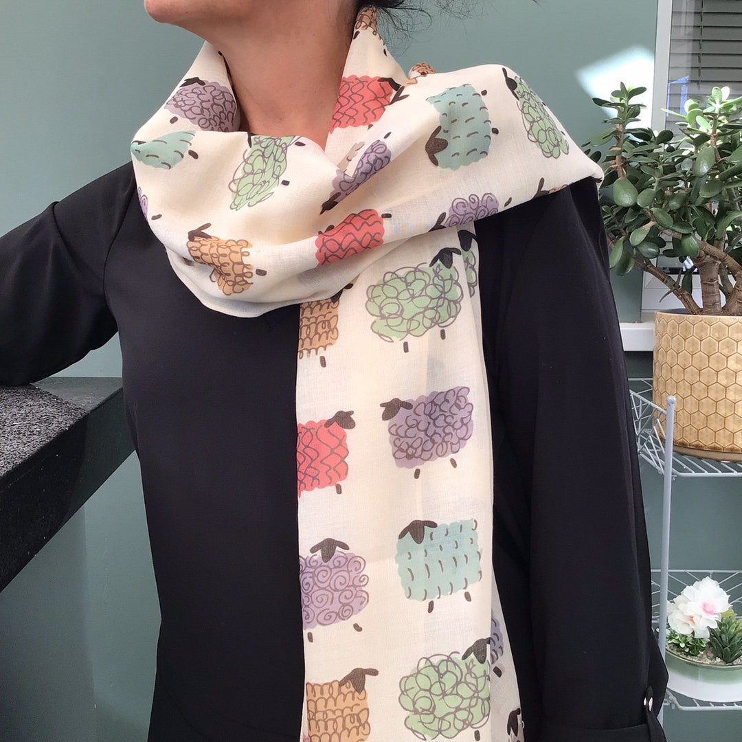 Sheep Print Scarf - Personalised Farmyard Gifts - Hand Printed Wildlife ...