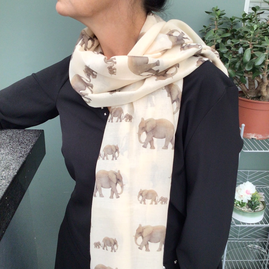 Elephant Print Scarf in Gift Box, Hand Printed Womens Scarf ...