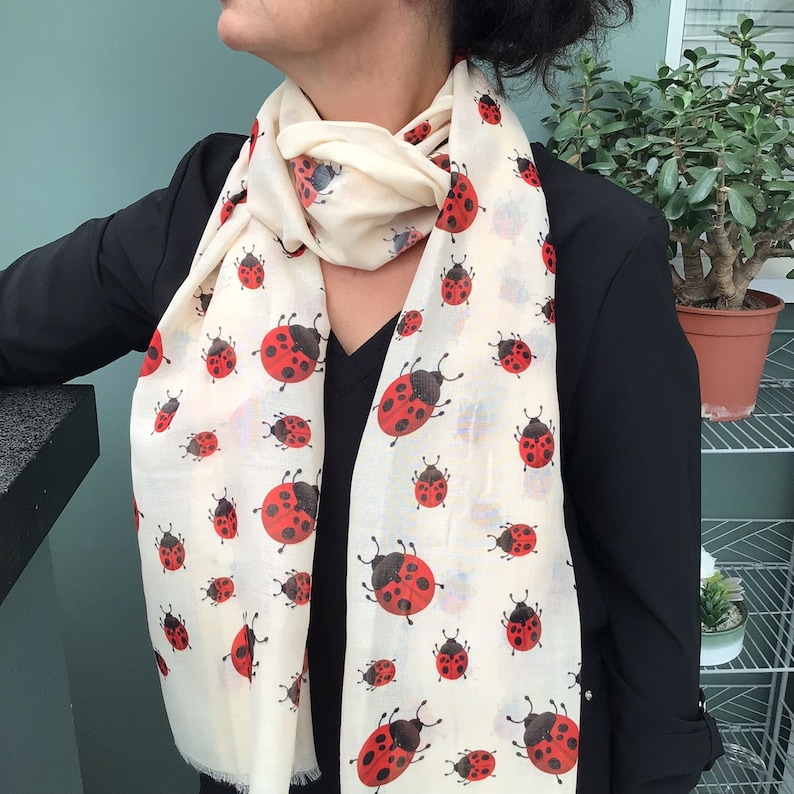Ladybird Print Scarf in Gift Box - Ladybug Hand Printed Scarf ...
