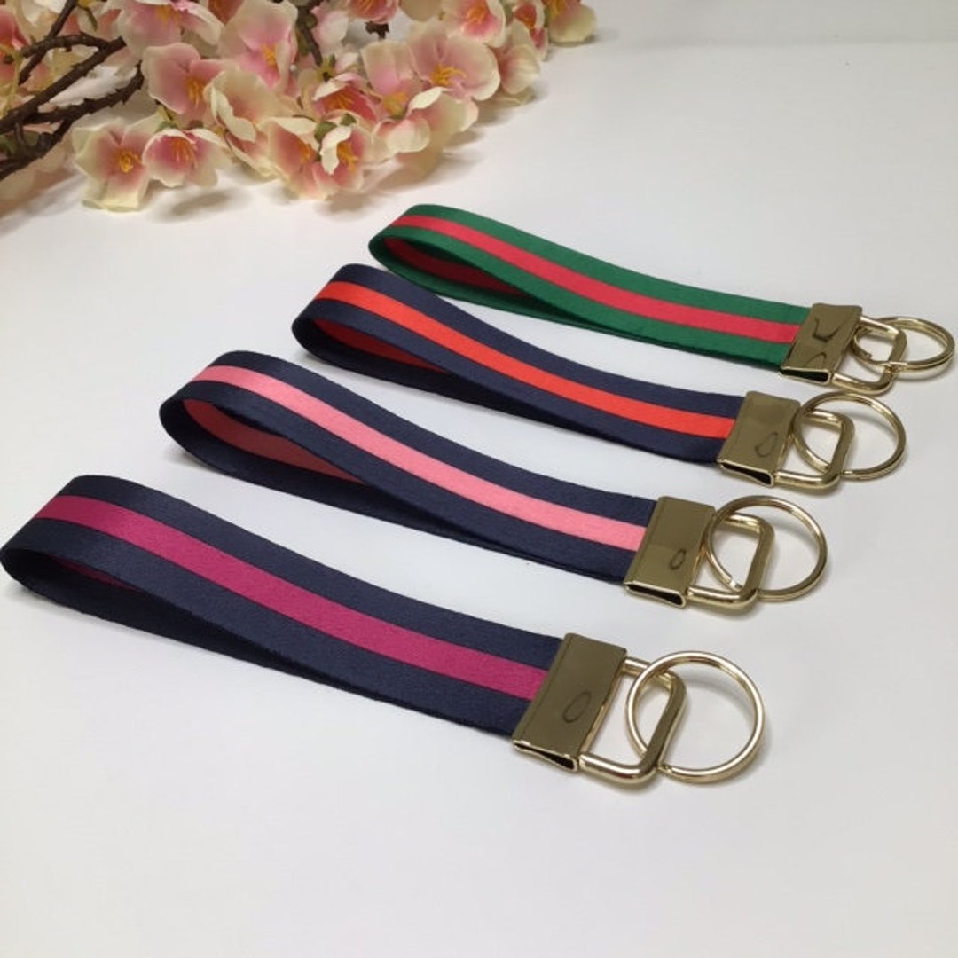 Stripe Design Handmade Keyring, Wrist Strap for Keys, Wristlet, Fabric ...