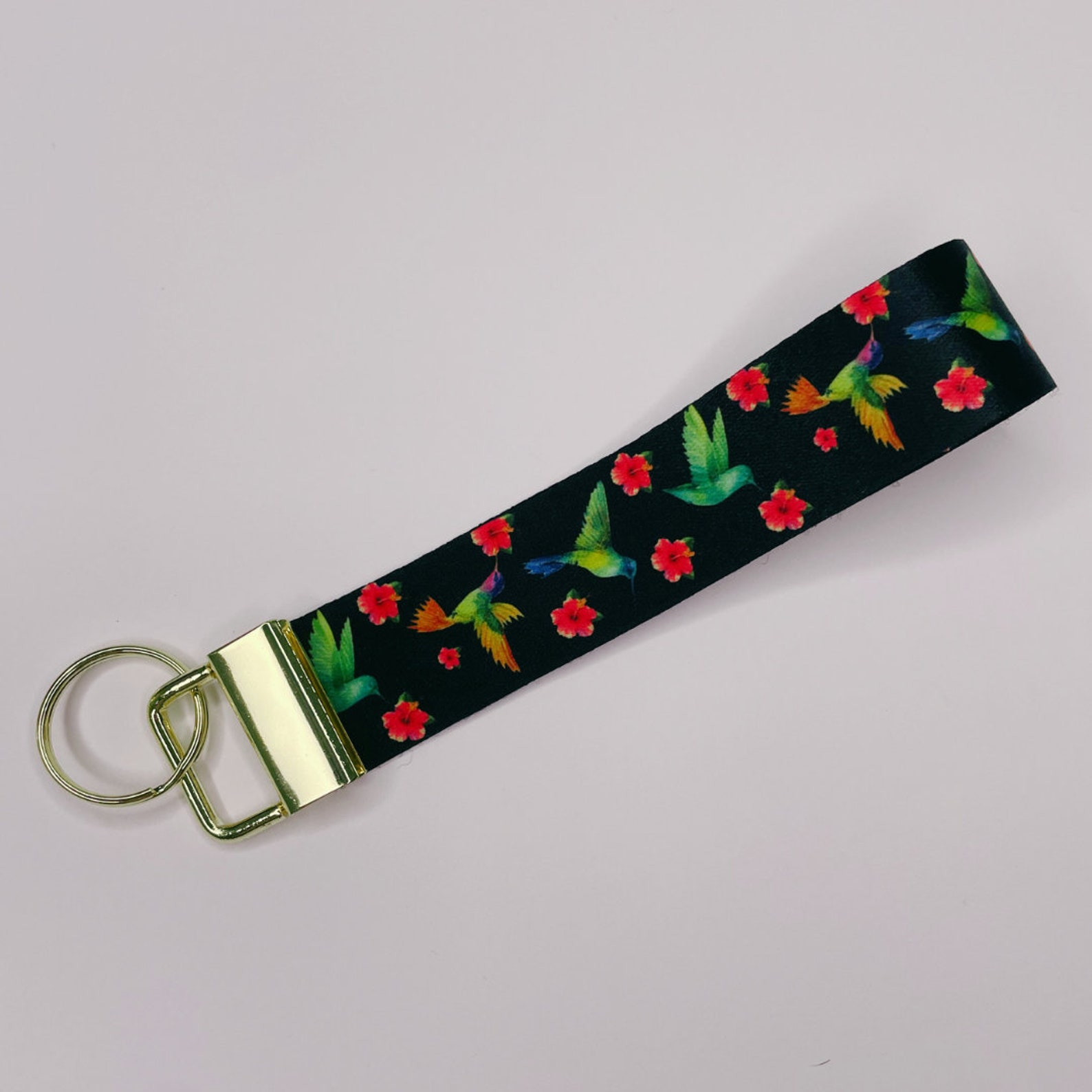 Hummingbird Handmade Keyring, Wrist Strap for Keys, Wristlet, Fabric ...