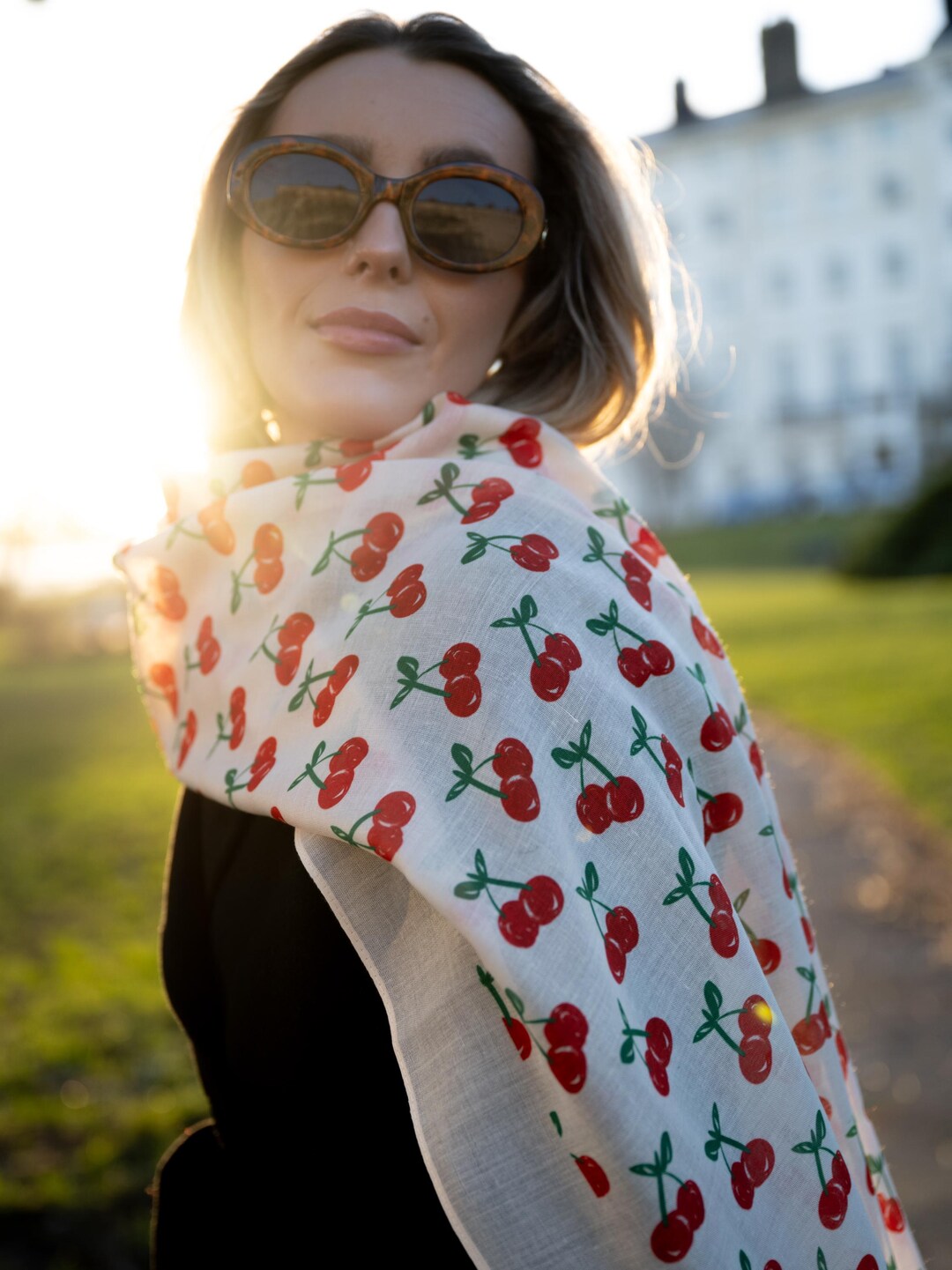 Cherry Print Scarf in Gift Box - Personalised Hand Printed Scarf ...