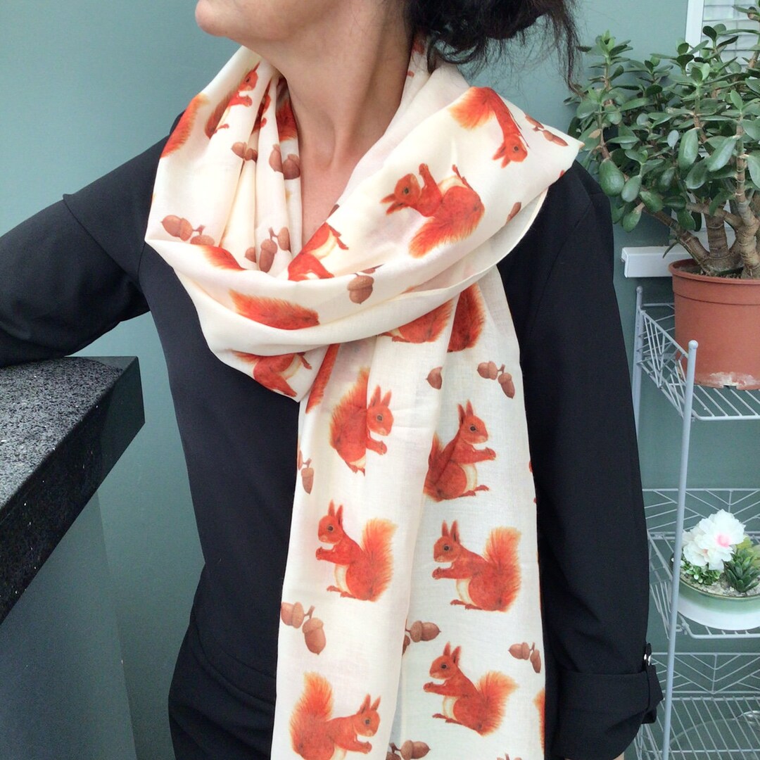 Squirrel Print Scarf in Gift Box, Personalised Scarf Gifts, Hand ...