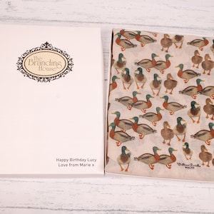 Duck Print Scarf in Gift Box, Hand Printed Personalised Scarf, Farmyard ...