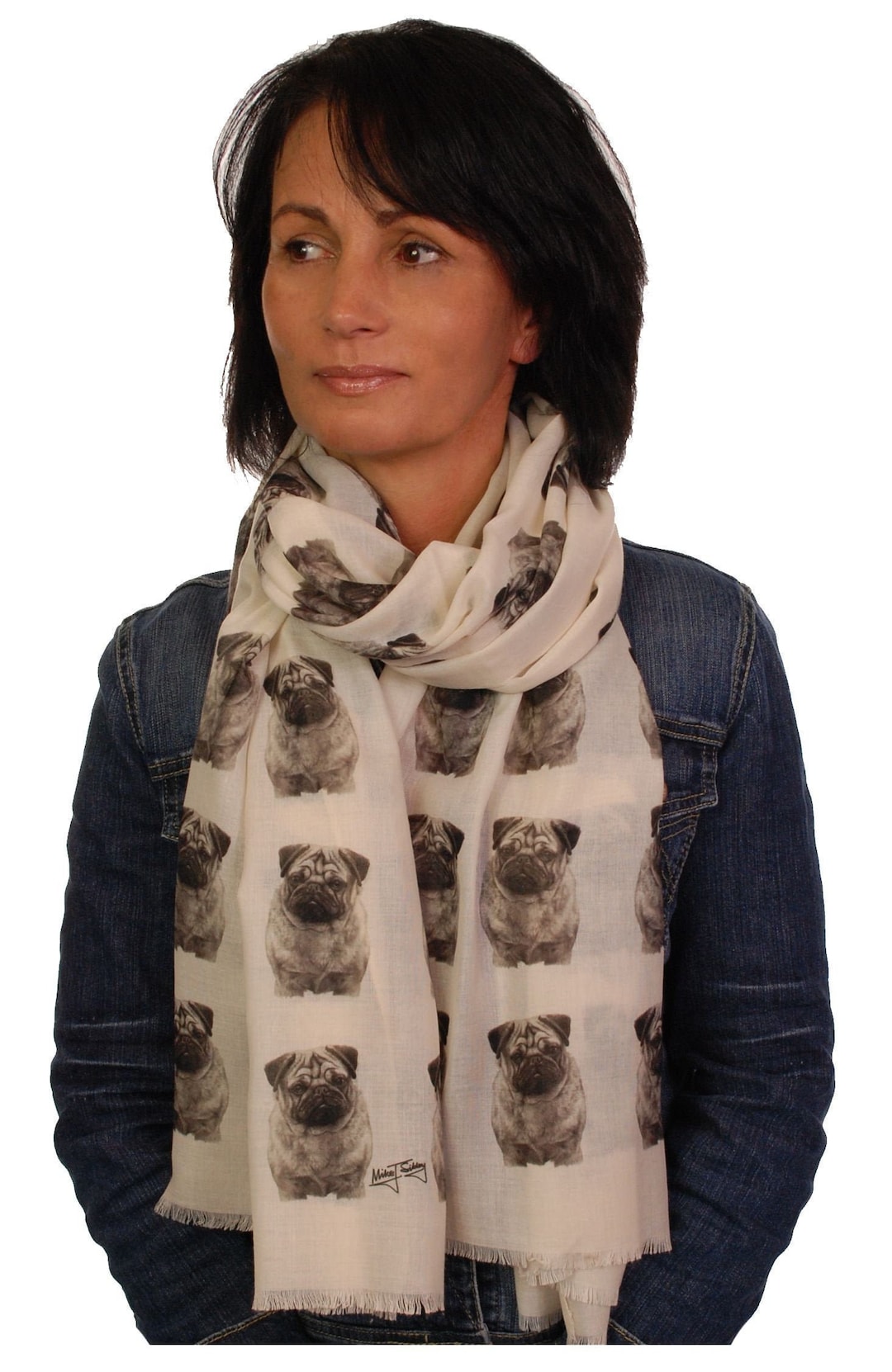 Pug Scarf With Dogs on - Pug Owner Gifts for Women - Pug Print Scarf ...