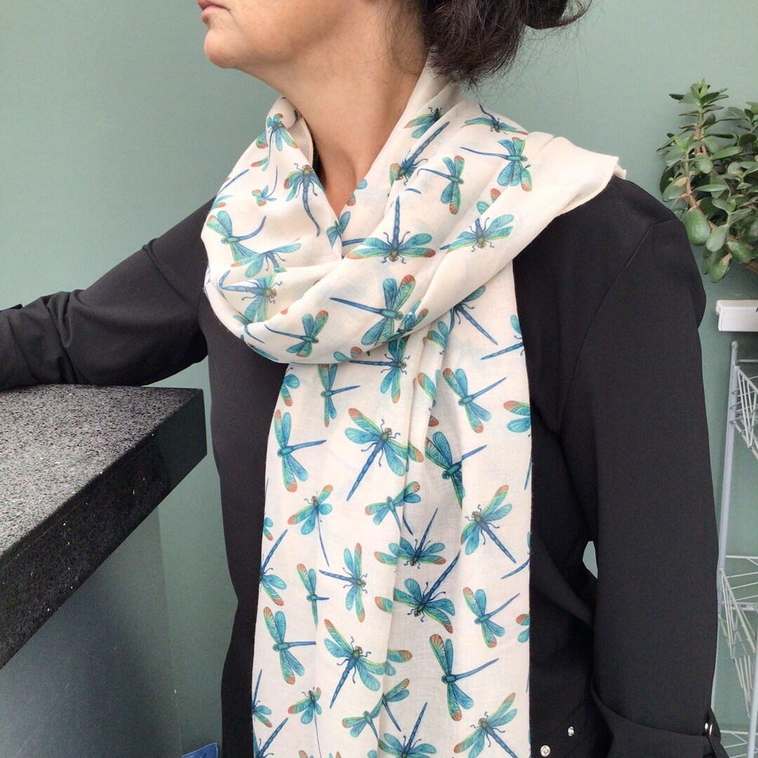 Dragonfly Print Scarf in Gift Box - Personalised Hand Printed Scarf ...
