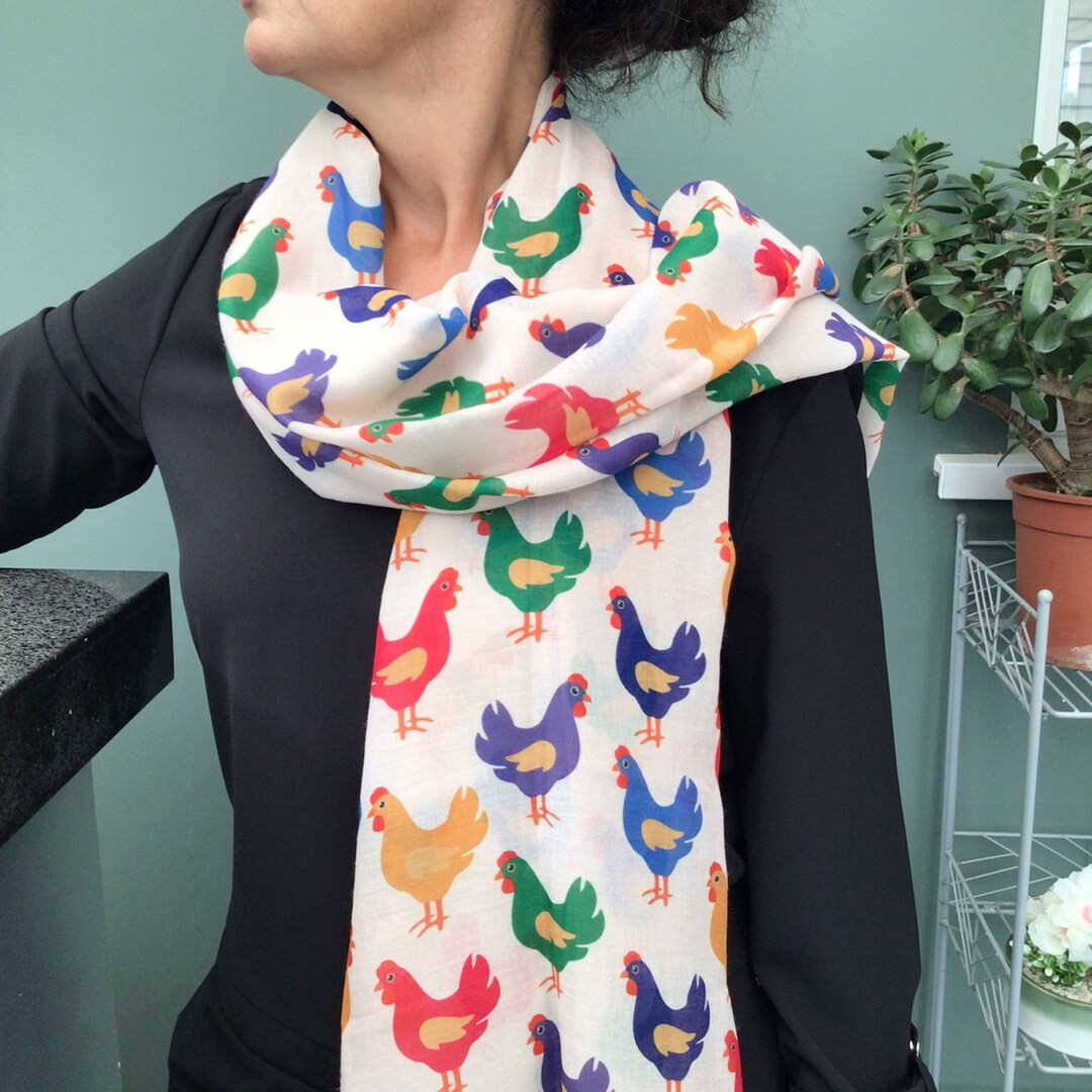 Chicken Print Scarf, Chicken Gifts, Farmyard Gift, Colourful Chicken ...
