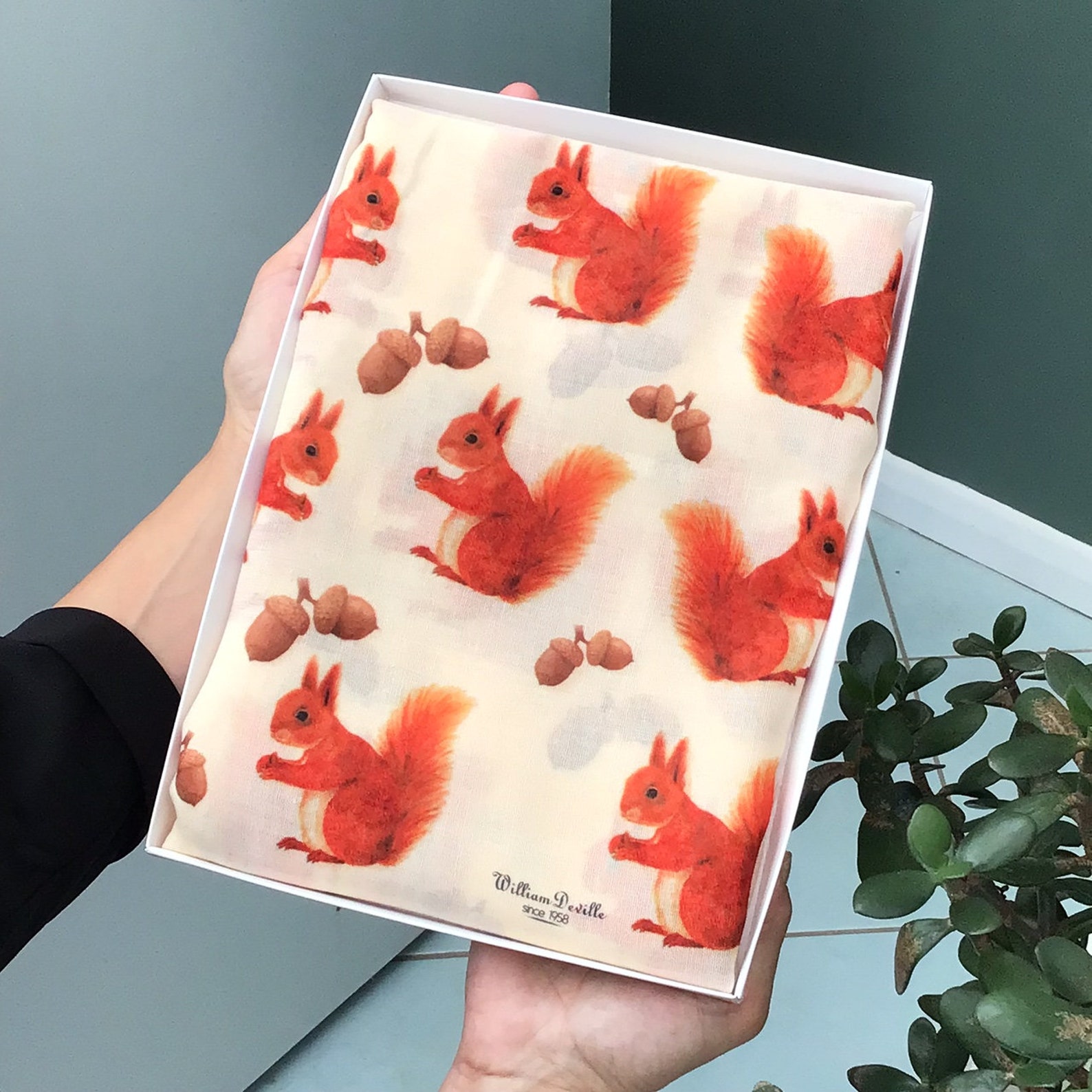 Squirrel Print Scarf in Gift Box, Personalised Scarf Gifts, Hand ...