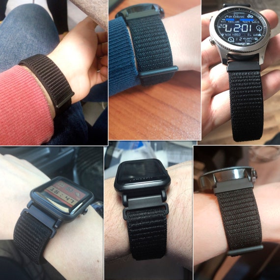 Black Nylon Fabric Smart Watch Band Sport Loop Belt Strap | Etsy