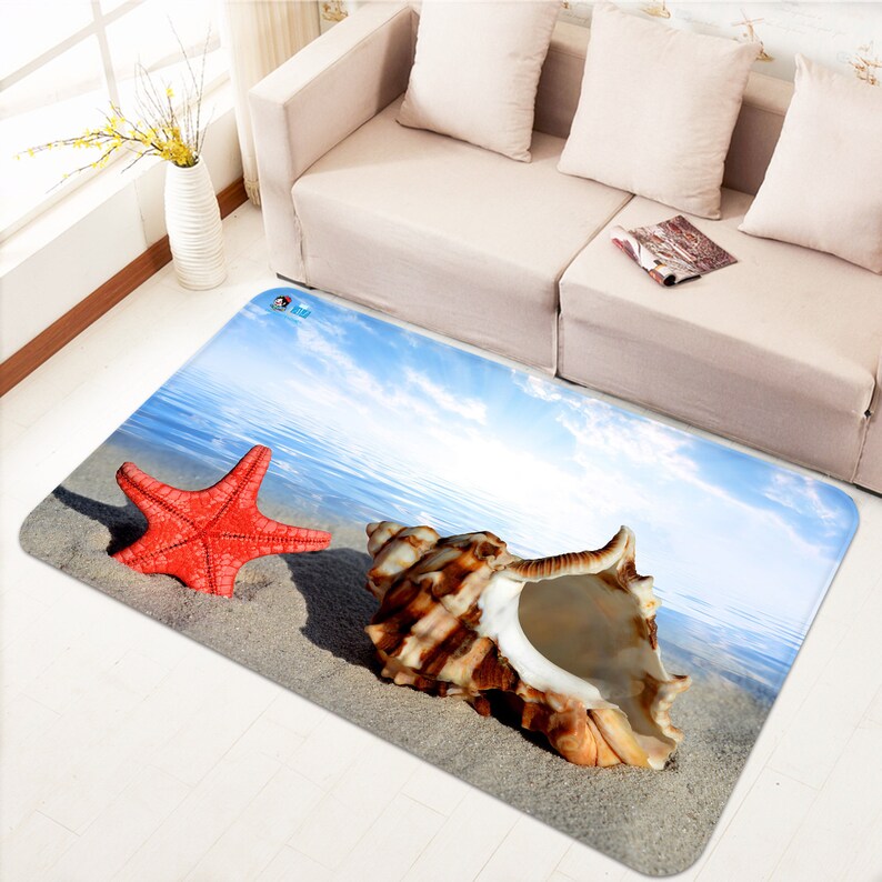 3D Conch and Starfish F0035 Floor Non Slip Rug Room Mat Round - Etsy