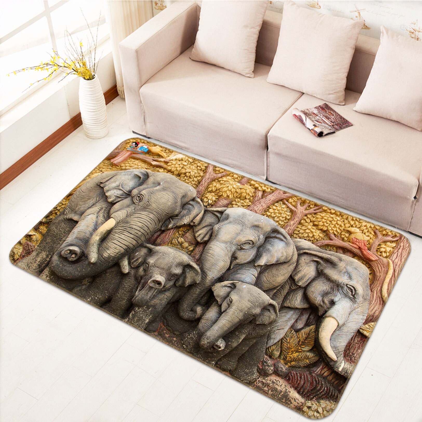 3D Elephants With Trees FF490 Floor Non Slip Rug Room Mat - Etsy