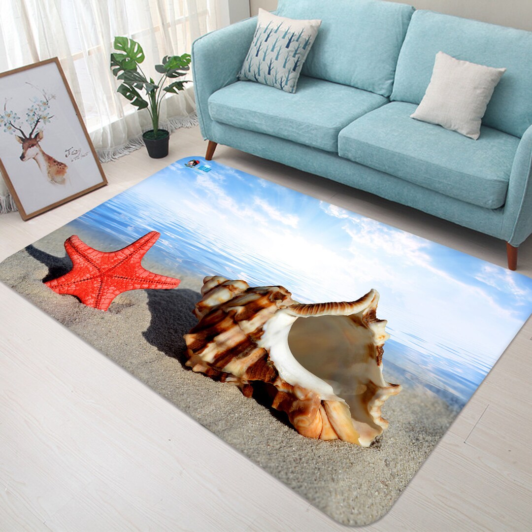 3D Conch and Starfish F0035 Floor Non Slip Rug Room Mat Round - Etsy