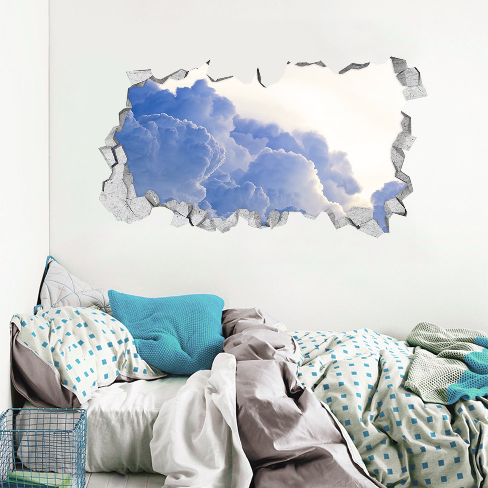 3D White Clouds D133 Broken Wall Decal Mural Photo Wall - Etsy