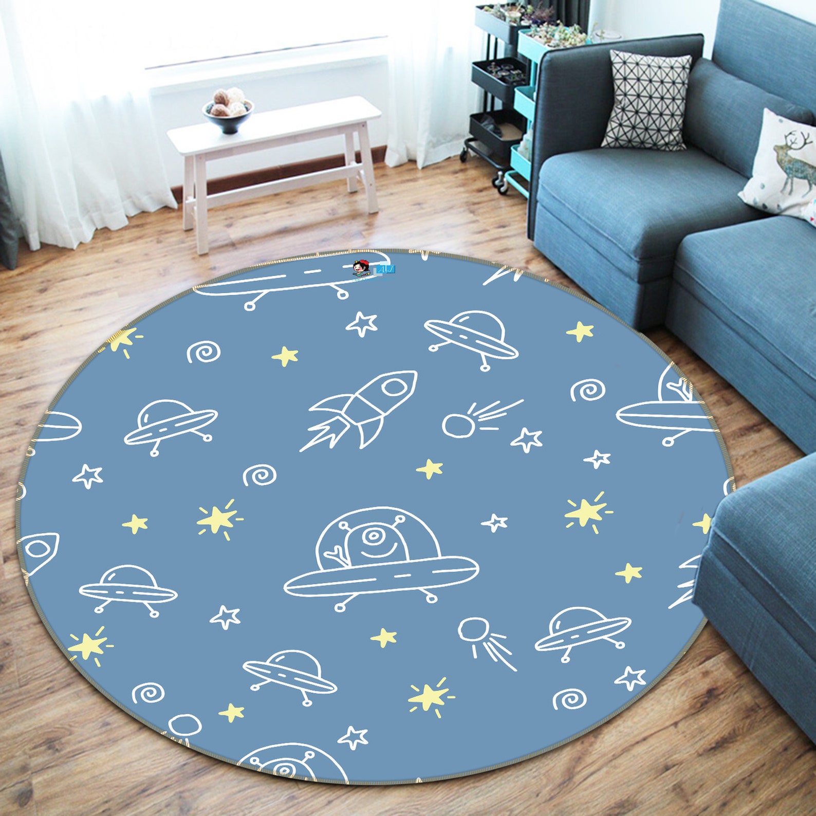 3D Blue Spaceship R223 Round Floor Non Slip Rug Room Mat - Etsy