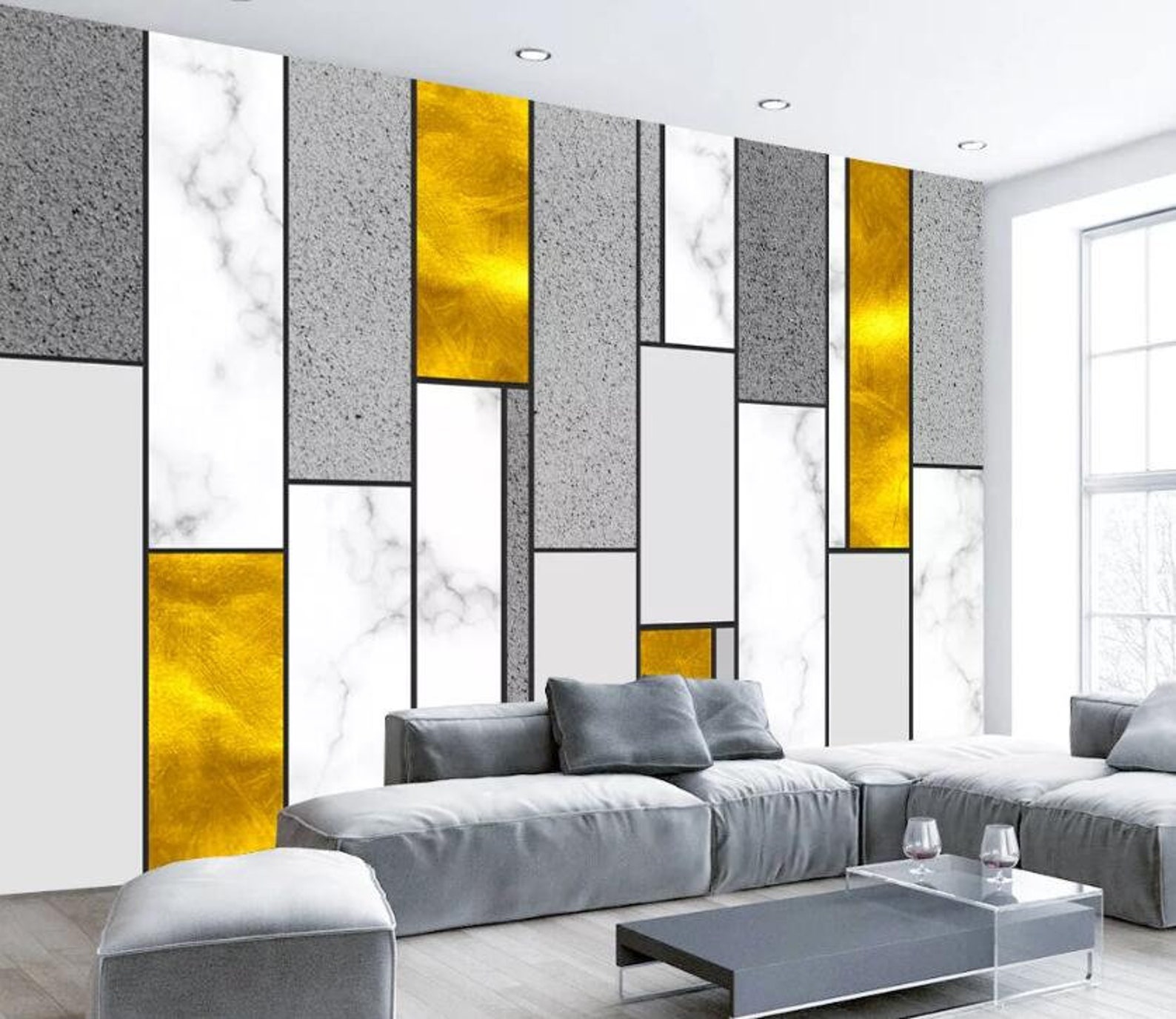 3D Rectangle Gray GNGN1547 Wallpaper Mural Decal Mural Photo - Etsy