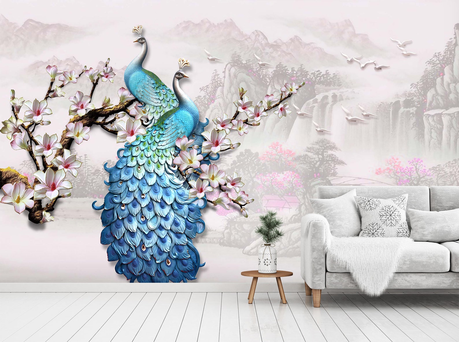 3D Blue Peacock WGN159 Wallpaper Mural Decal Mural Photo - Etsy
