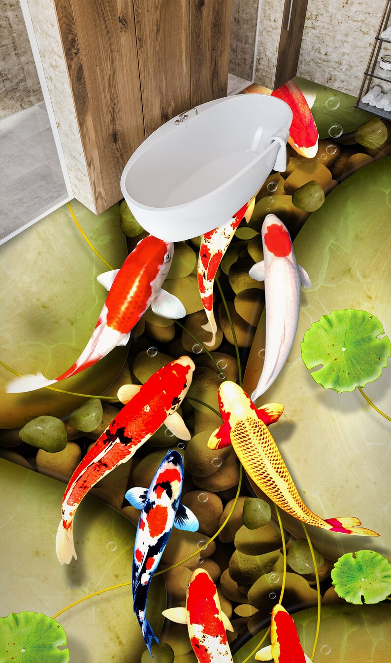3D Cute Koi Art F1504 Floor Wallpaper Murals Self-adhesive - Etsy