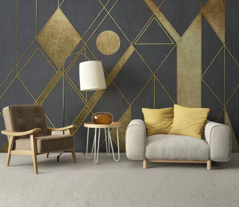 3d Gold Geometry Gngn599 Wallpaper Mural Decal Mural Photo Etsy