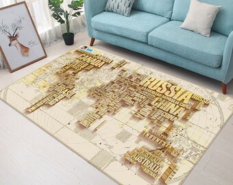 Round World Map Rug | Etsy