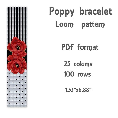 Poppy Bracelet Loom Pattern Loom Stitch Bracelet Pattern | Etsy