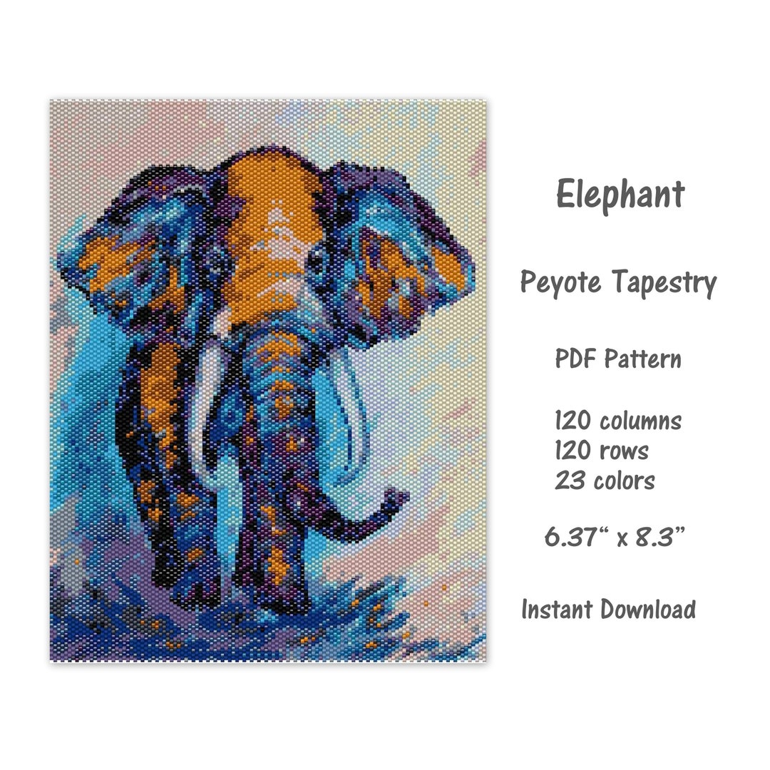 Elephant Peyote Tapestry Pattern, Peyote Tapestry Pattern, Seed Bead ...