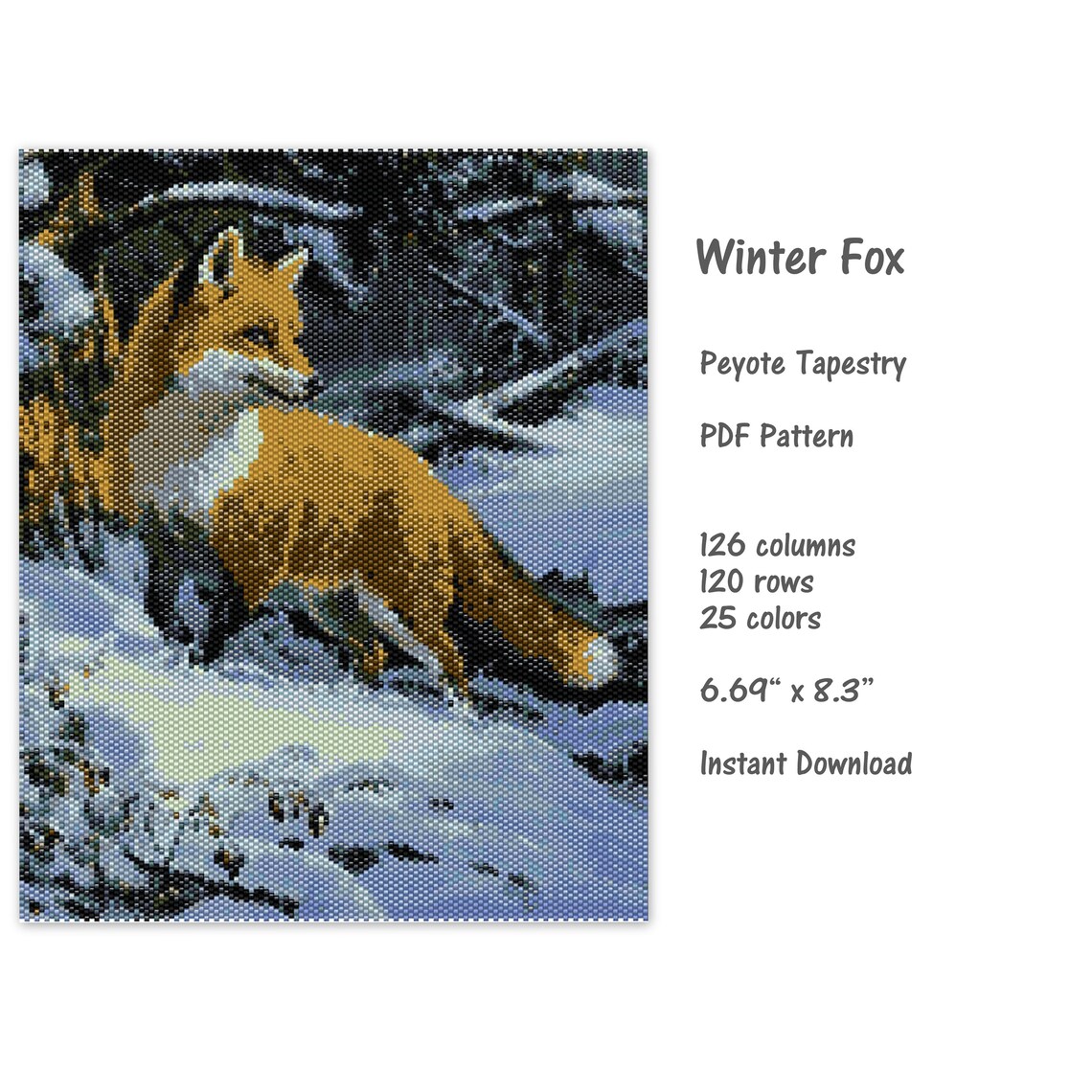 Winter Fox Peyote Tapestry Pattern, Peyote Tapestry Pattern, Seed Bead ...