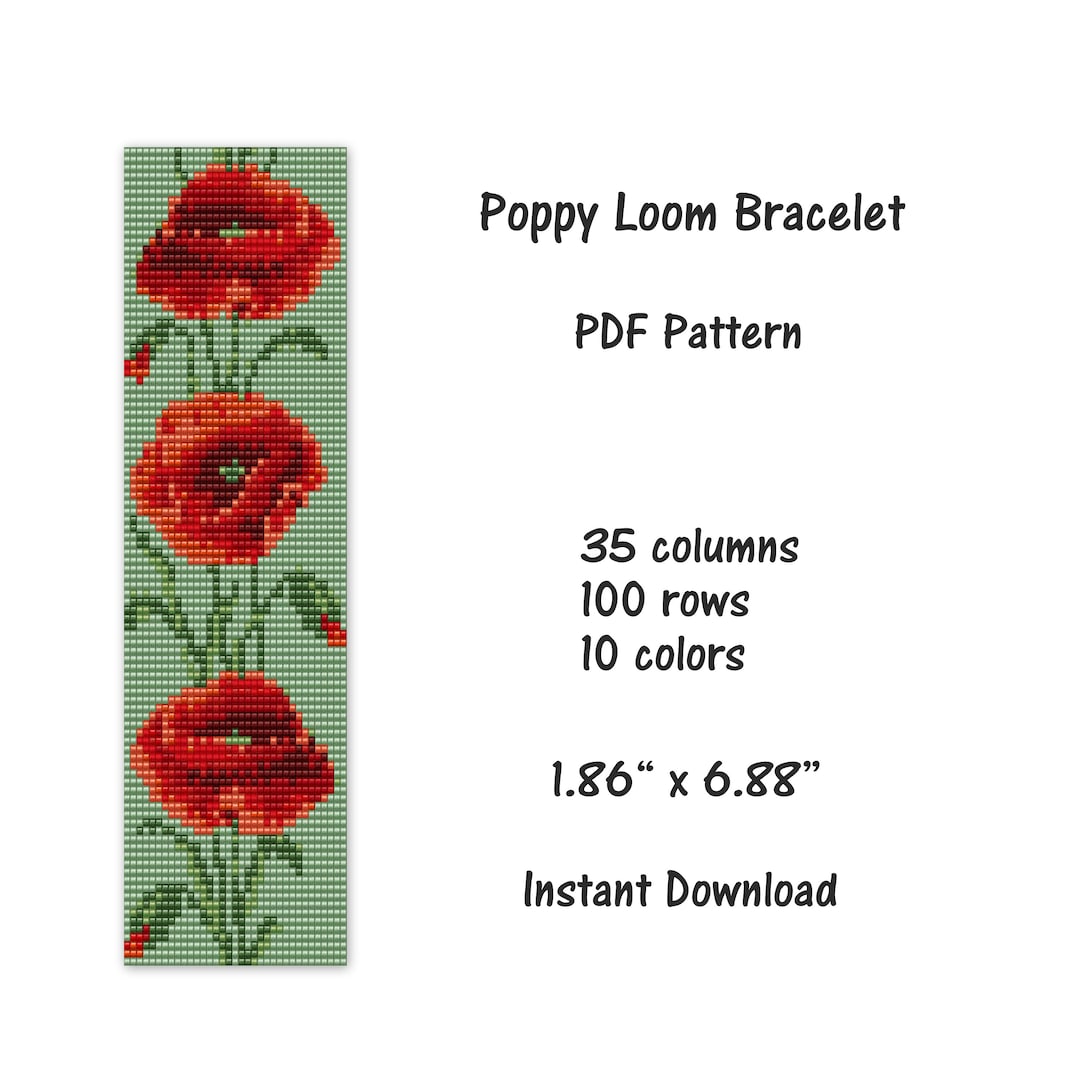 Poppies Loom Bracelet Pattern, Loom Stitch Bracelet Pattern, Seed Bead ...