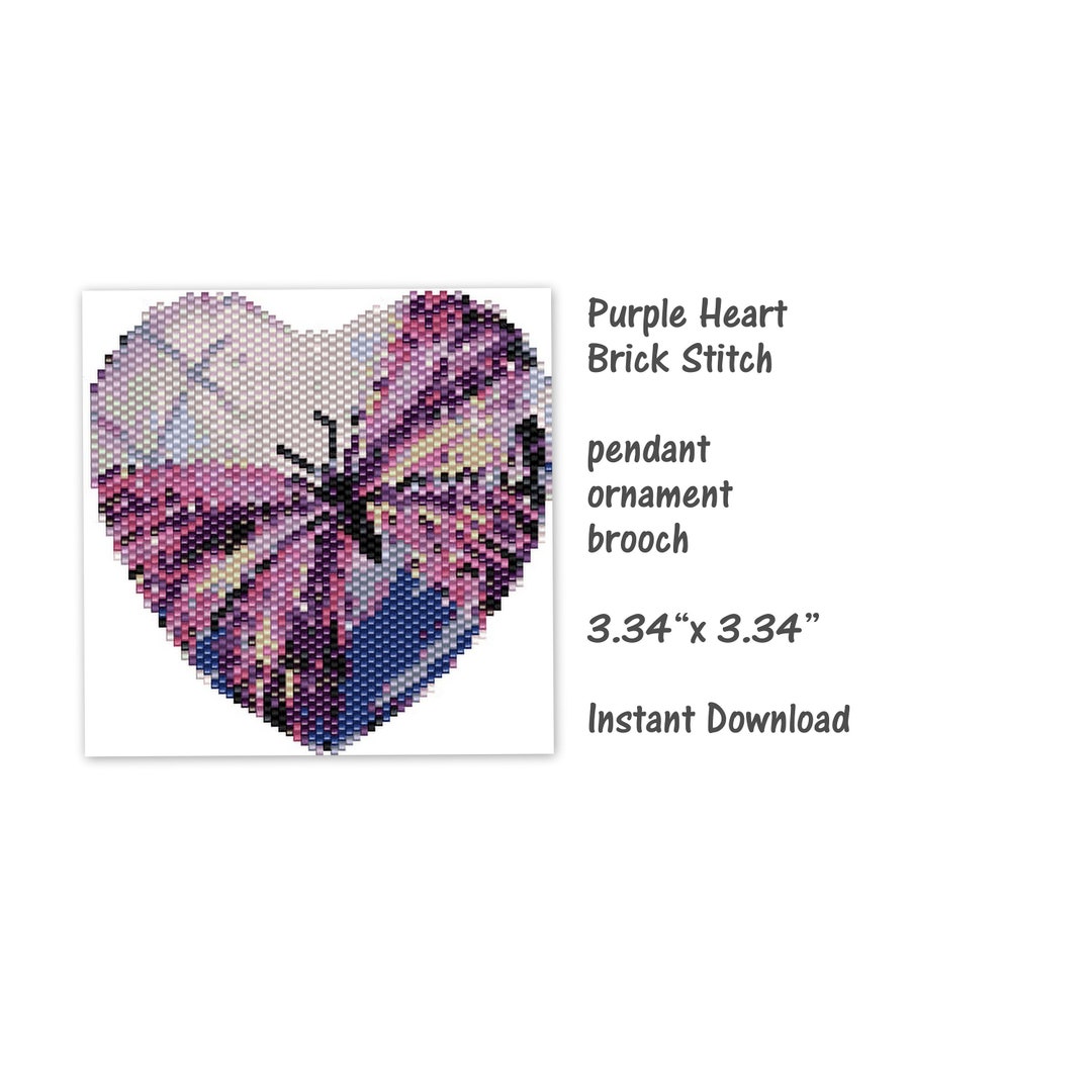 Purple Heart Brick Stitsh Pendant, Ornament, Brooch, PDF Pattern ...