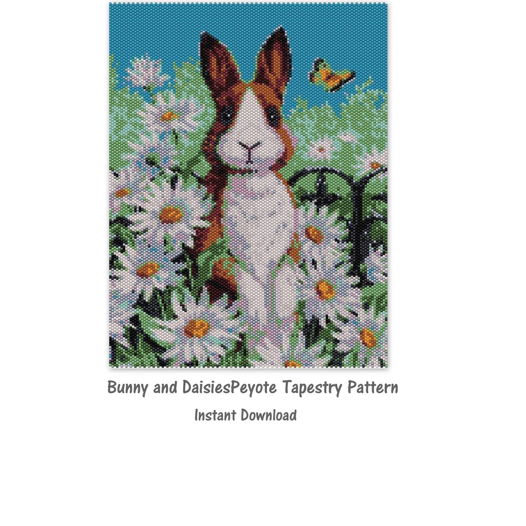 Bunny And Daisies Peyote Tapestry Pattern Peyote Tapestry Pattern