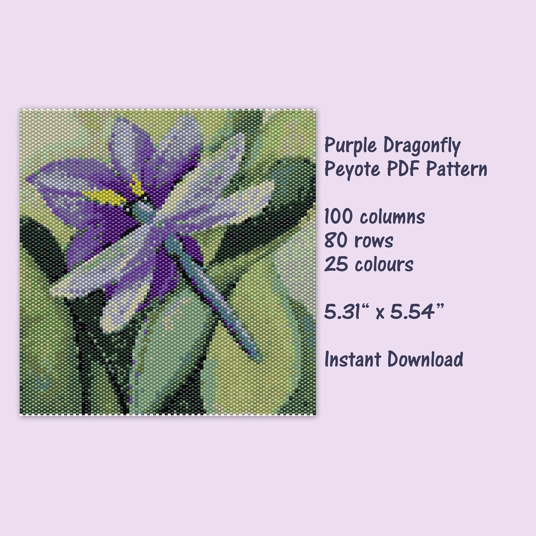 Purple Dragonfly Peyote Tapestry Pattern, Peyote Tapestry Pattern, Seed ...
