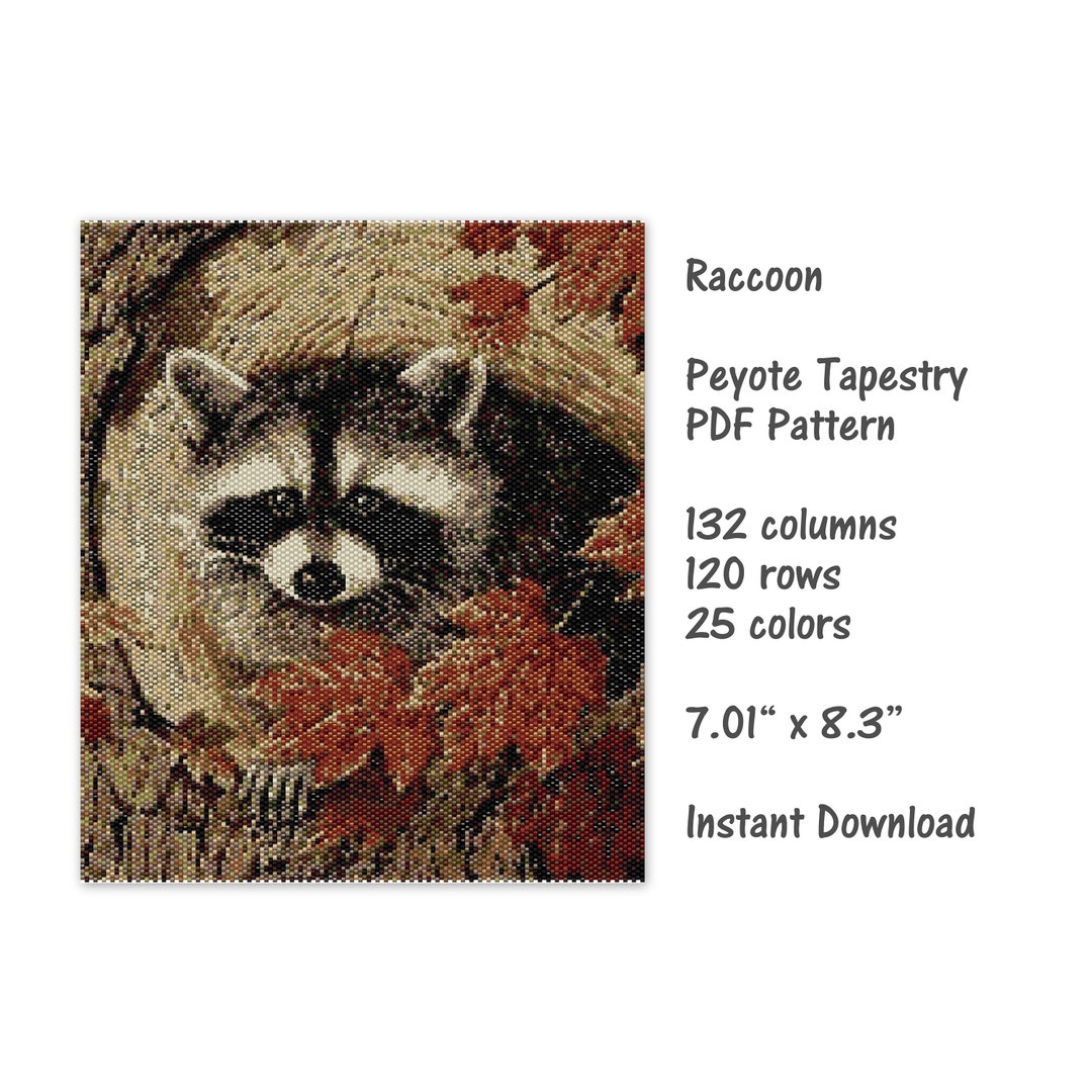 Raccoon Peyote Tapestry Pattern, Peyote Tapestry Pattern, Seed Bead ...