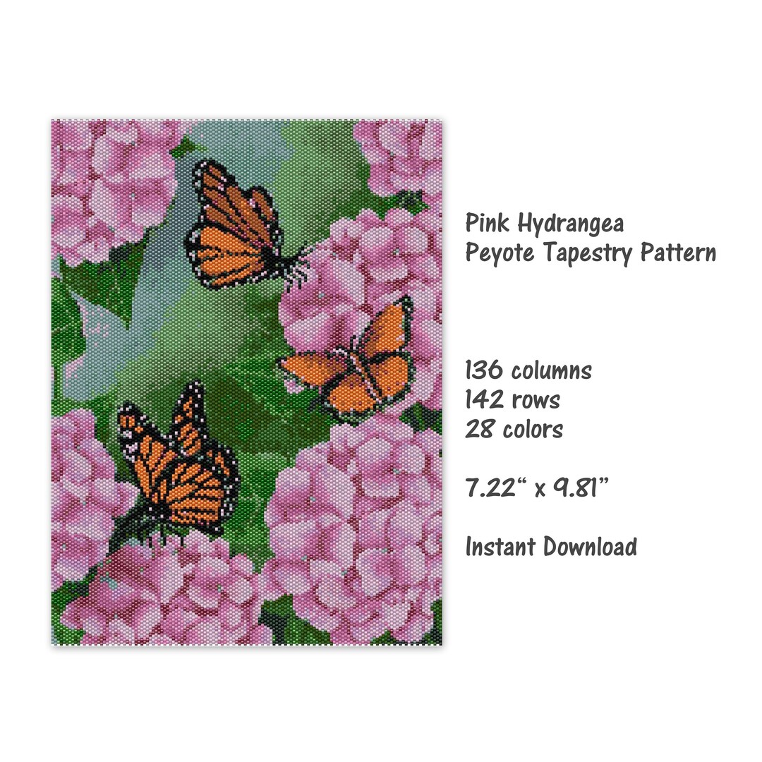 Pink Hydrangea Peyote Tapestry Pattern, Peyote Tapestry Pattern, Seed ...
