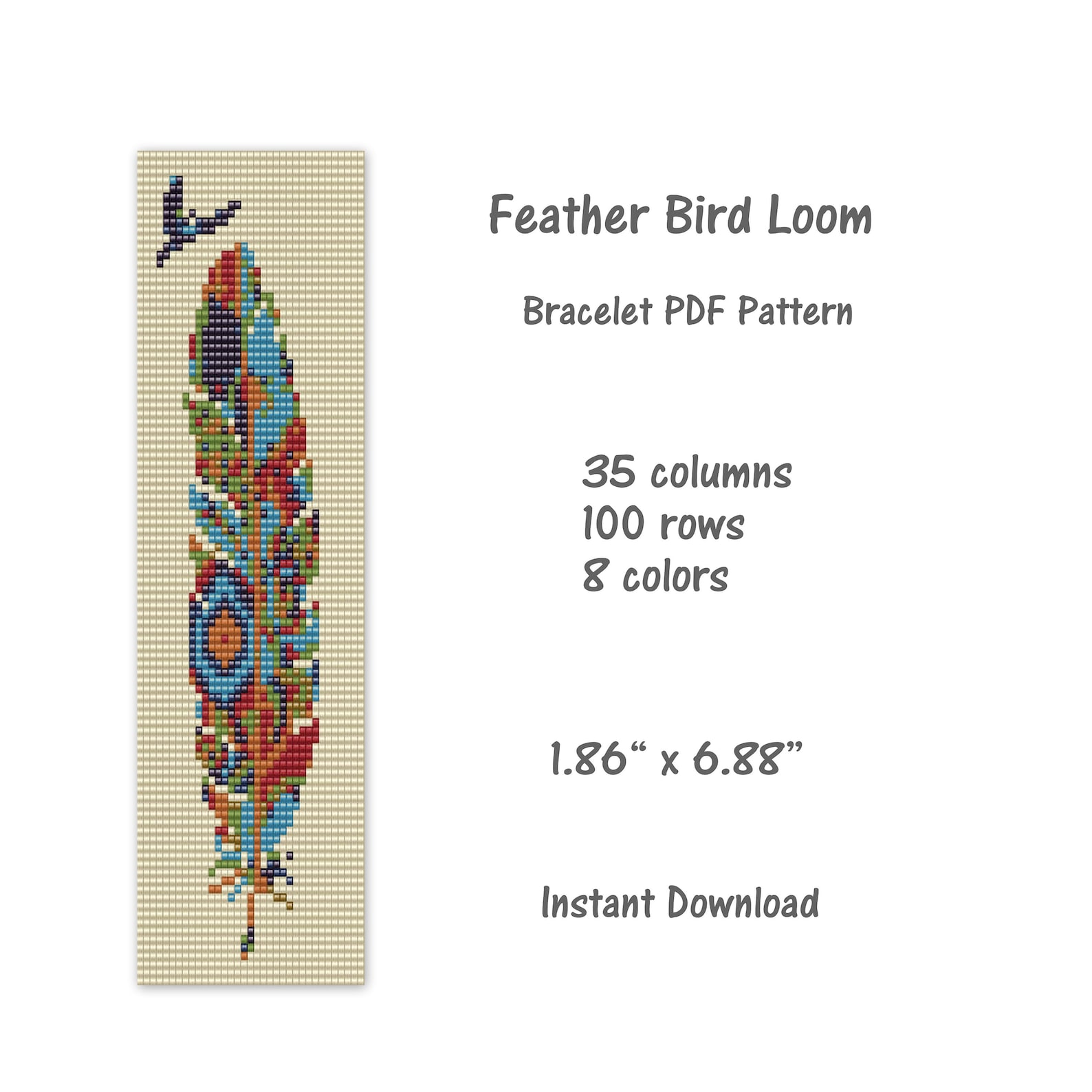 Feather Bird Loom Bracelet Pattern, Loom Stitch Bracelet Pattern, Seed ...