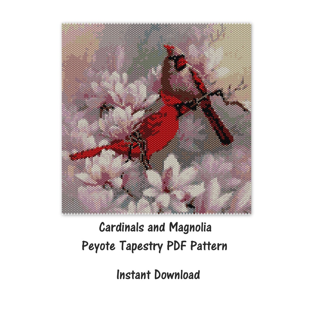 Cardinals and Magnolia Peyote Tapestry PDF Pattern, Peyote Tapestry ...