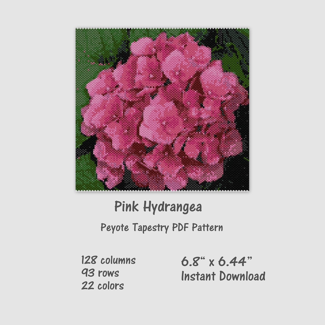 Pink Hydrangea Peyote Tapestry Pattern, Peyote Tapestry Pattern, Seed ...