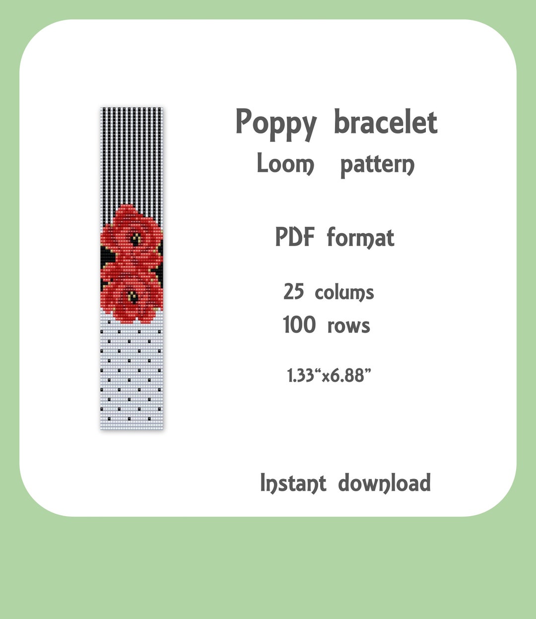 Poppy Bracelet Loom Pattern, Loom Stitch Bracelet Pattern, Seed Bead ...