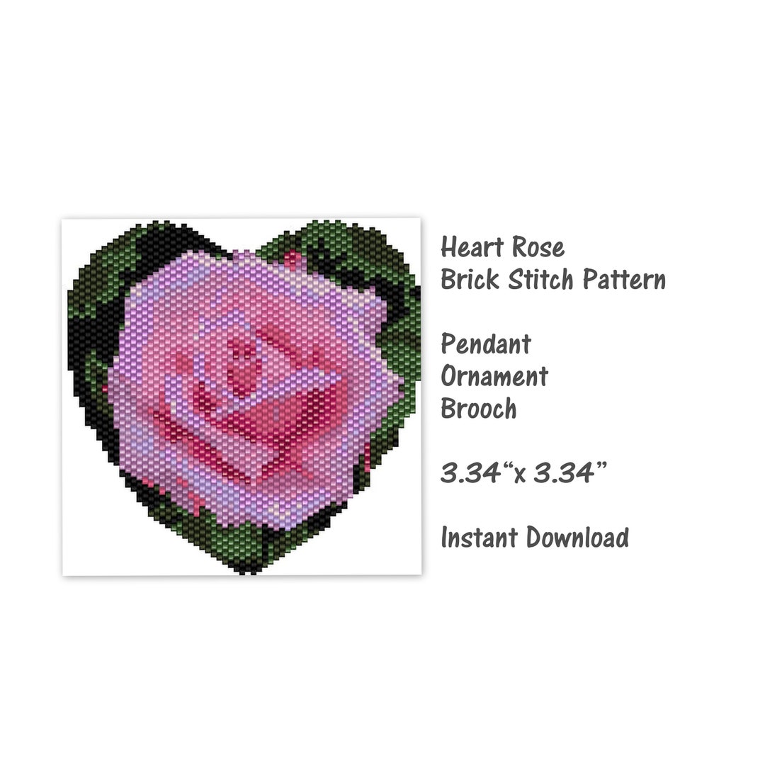 Heart Rose Brick Stitch Pattern, Pendant, Ornament, Brooch, PDF Patter ...