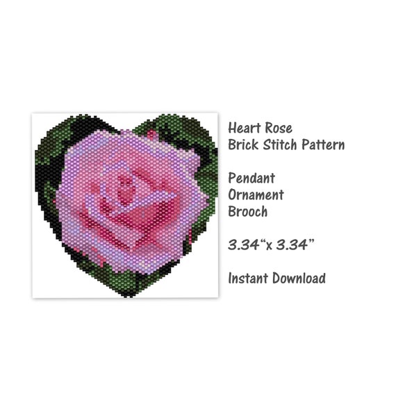Heart Rose Brick Stitch Pattern Pendant Ornament Brooch | Etsy