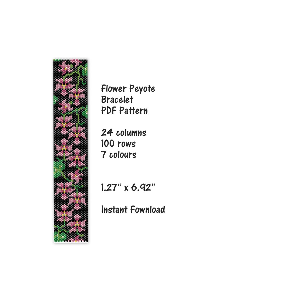 Flowers Peyote Bracelet Pattern, Peyote Stitch Bracelet Pattern, Seed ...