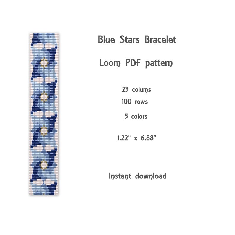 Blue Stars Bracelet Loom Pattern, Loom Stitch Bracelet Pattern, Seed ...
