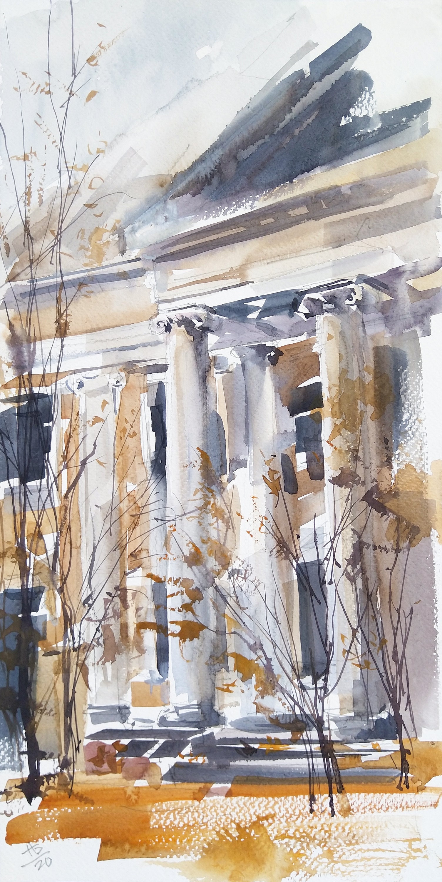 Watercolor Original Architecture Painting Autumn Watercolor - Etsy