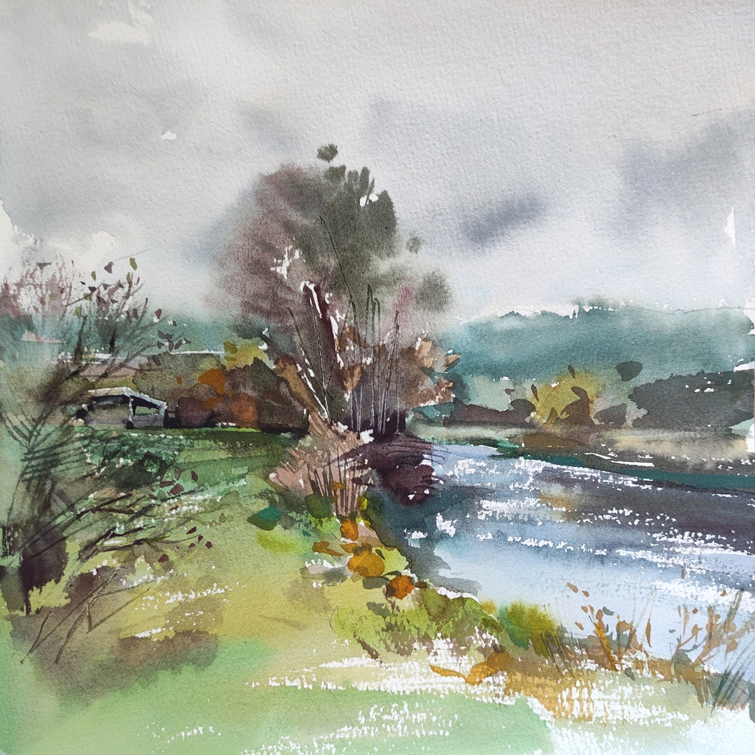 Autumn Landscape Original Sketch Watercolor Painting autumn Trees 23 ...